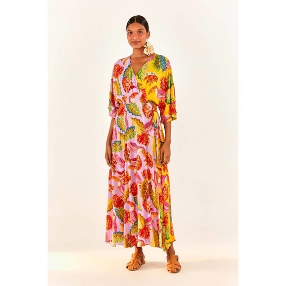 FARM Rio | Dresses | Farm Rio Beaks And Bananas Wrap Maxi Dress Nwt ...
